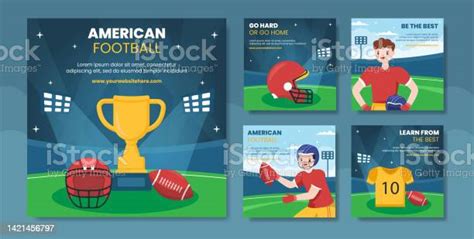 미식 축구 스포츠 선수 소셜 미디어 게시물 템플릿 손으로 그린 만화 플랫 일러스트 레이 션 미식축구장에 대한 스톡 벡터 아트 및 기타 이미지 미식축구장