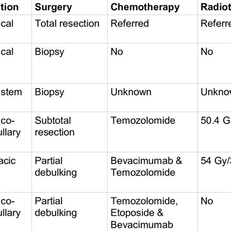 Clinical Summary Of Known Cases Of Primary Intramedullary Brainstem And Download Scientific