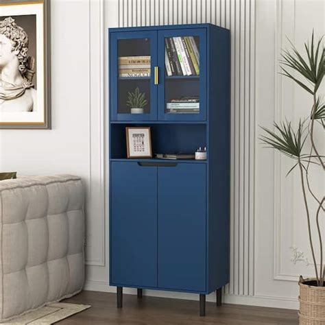 Tileon Tempered Glass Door Tall Storage Bookcase With Adjustable Board
