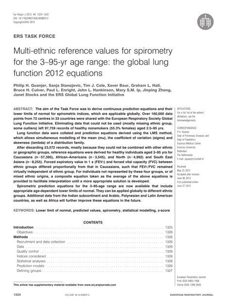 Pdf Multi Ethnic Reference Values For Spirometry For The 395 Yr Age
