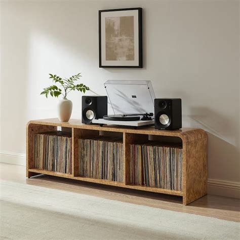 Crosley Furniture Ingrid Maple Large Record Player Stand With Vinyl
