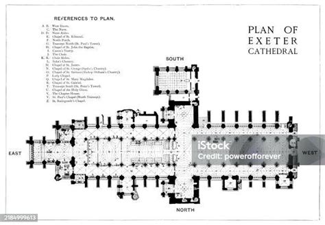 План Этажа Карта Кафедрального Собора Святого Петра В Эксетере Англия 19 Век — стоковая