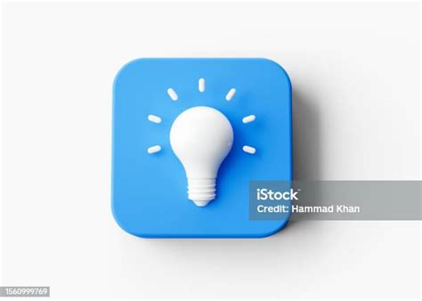 흰색 배경에 둥근 파란색 사각형 아이콘이 있는 3d 반짝이는 흰색 전구 기호 3d 그림 0명에 대한 스톡 사진 및 기타 이미지 0명 3차원 형태 개념 Istock