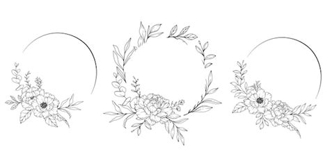 Dibujo De Línea De Peonía Marcos Florales En Blanco Y Negro Arte De