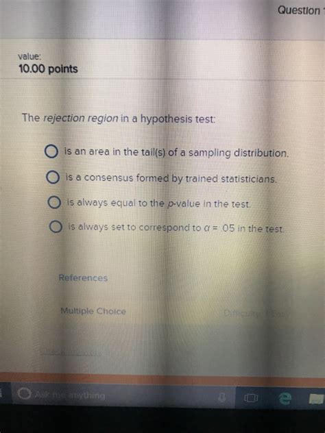 solved the rejection region in a hypothesis test is an