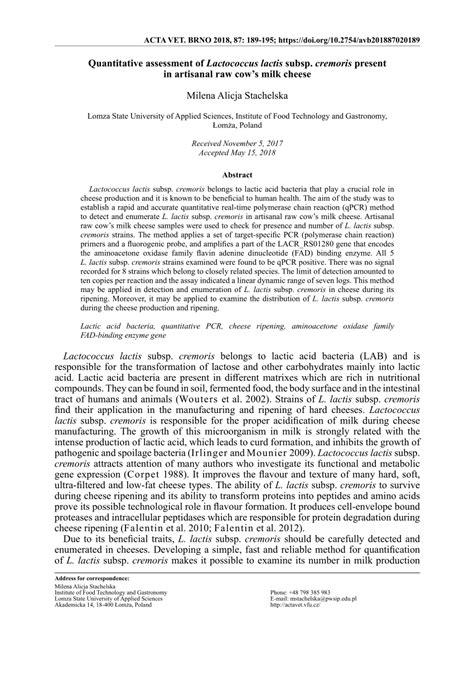 Pdf Quantitative Assessment Of Lactococcus Lactis Subsp Cremoris