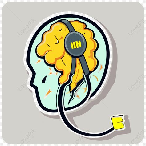 헤드폰 클립 아트와 격리 된 만화 일러스트 두뇌를 보여주는 스티커 벡터상표 Png 일러스트 무료 다운로드 Lovepik
