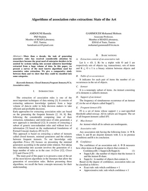 Pdf Algorithms Of Association Rules Extraction State Of The Art