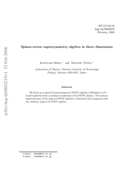 Pdf Spinor Vector Supersymmetry Algebra In Three Dimensions