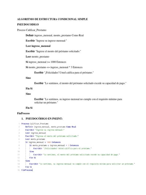 Algoritmo De Estructura Condicional Simple Pdf Crecimiento Personal Y Profesional Finanzas