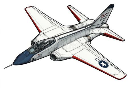 A Detailed Illustration Of A Classic F8 Crusader Jet Fighter Plane Showcasing Its Sleek Design
