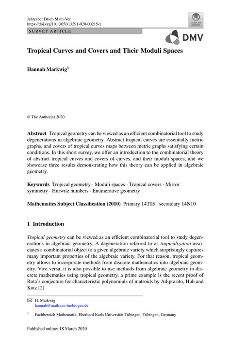 Pdf Tropical Curves And Covers And Their Moduli Spaces