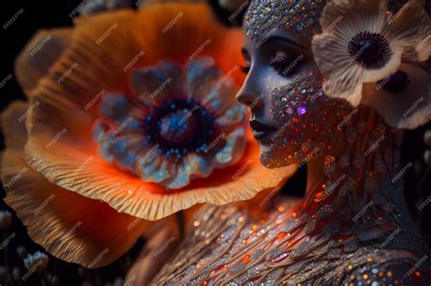 Premium Ai Image A Fantasy Portrait Of Ancient Roman Goddess Venus With Red Poppies Neural