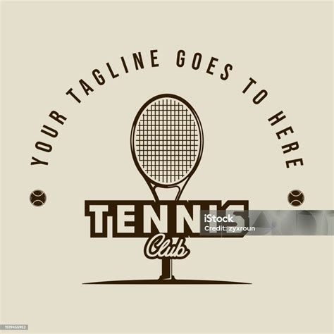 테니스 라켓 빈티지 벡터 일러스트레이션 템플릿 아이콘 그래픽 디자인 타이포그래피 복고풍 스타일이 있는 클럽 또는 토너먼트 리그에 대한 스포츠 기호 또는 기호