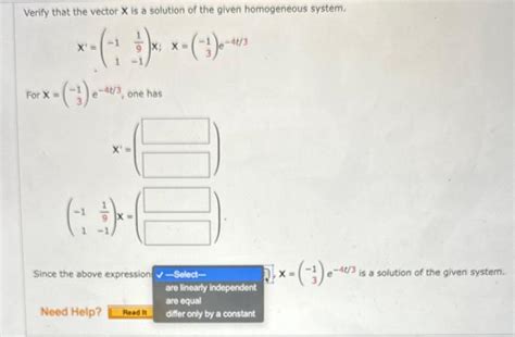Solved Verify That The Vector X Is A Solution Of The Given Chegg Com