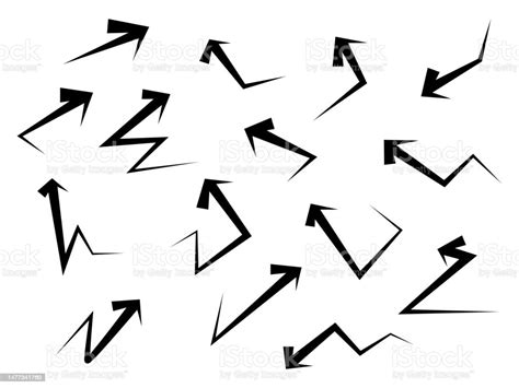 손으로 그린 검은 화살표 아이콘을 설정합니다 다양한 방향의 화살표 아이콘입니다 낙서 벡터 그림입니다 흰색 배경에 격리 개체 그룹에 대한 스톡 벡터 아트 및 기타 이미지
