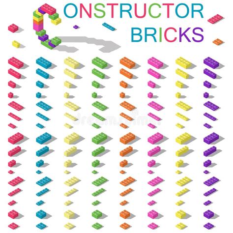 Colored Building Blocks Of Plastic Constructor Isometric Set Stock Vector Illustration Of