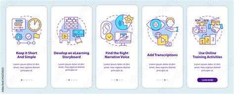 Sales Online Training Videos Onboarding Mobile App Screen Walkthrough 5 Steps Editable Graphic