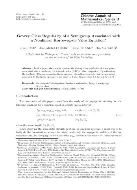Pdf Chinese Annals Of Mathematics Series B Gevrey Class Regularity Of A Semigroup Associated