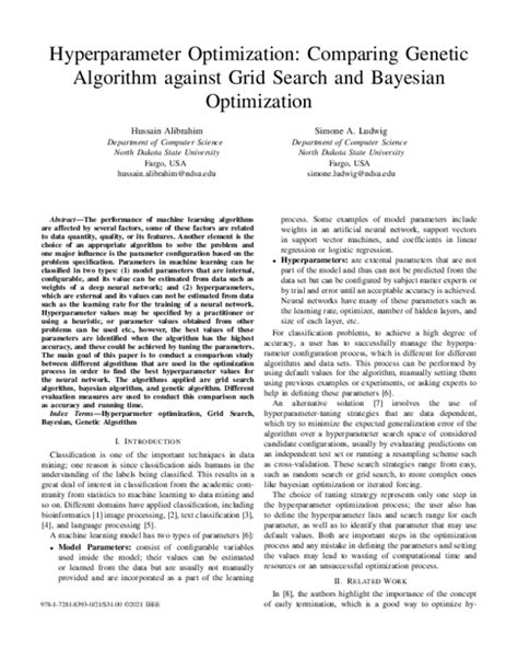 pdf hyperparameter optimization comparing genetic algorithm against