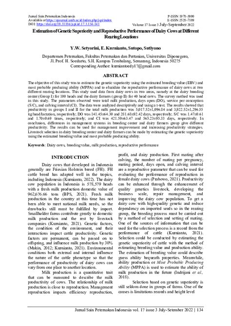 Pdf Estimation Of Genetic Superiority And Reproductive Performance Of Dairy Cows At Different
