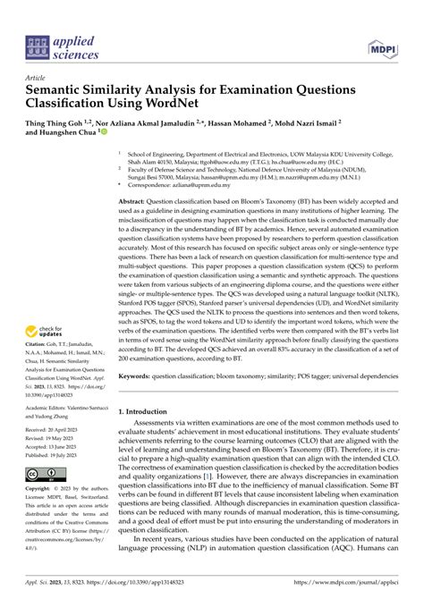 Pdf Semantic Similarity Analysis For Examination Questions