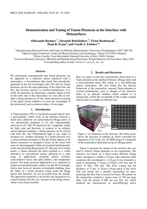 Pdf Demonstration And Tuning Of Tamm Plasmons At The Interface With Metasurfaces