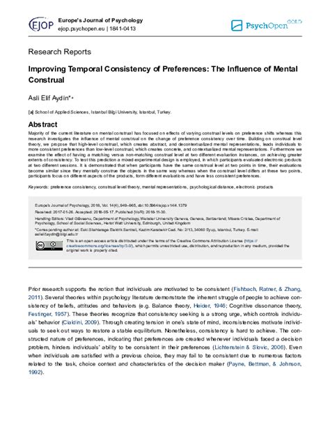 Pdf Improving Temporal Consistency Of Preferences The Influence Of