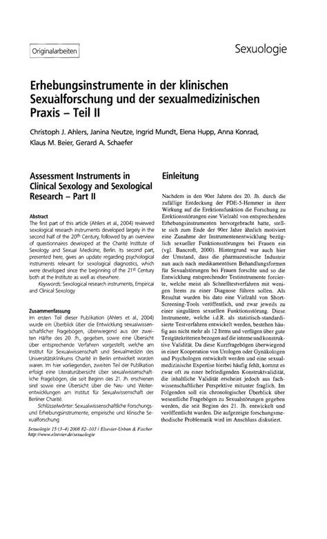 PDF Assessment Instruments In Clinical Sexology And Sexological Research Part II