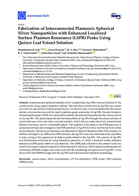 Pdf Fabrication Of Interconnected Plasmonic Spherical Silver