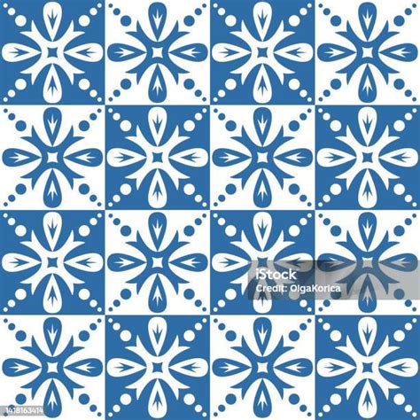 블루 인디고 스퀘어 패턴 Azulejo 타일 레트로 빈티지 디자인 벡터 일러스트 레이 션 0명에 대한 스톡 벡터 아트 및 기타 이미지 0명 고풍스런 곤색 Istock