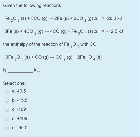 Solved Given The Following Reactions Fe 2 O 3 S 3co G