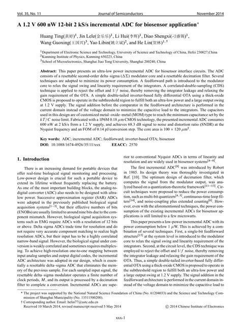 Pdf A 12 V 600 Nw 12 Bit 2 Kss Incremental Adc For Biosensor Application