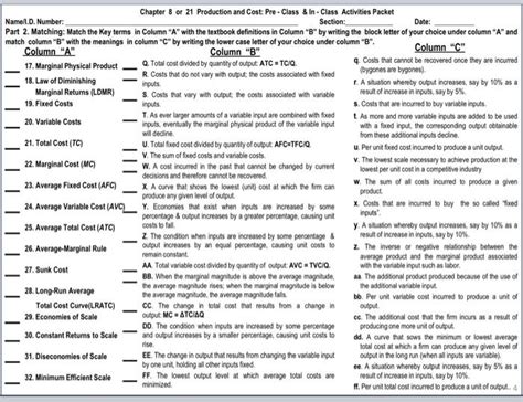 Chapter 8 Or 21 Production And Cost Pre Class And