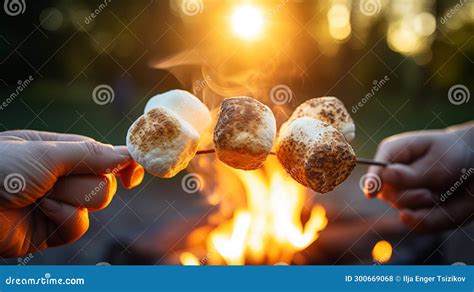 Marshmallows Campfire Logo Round Linear On White Cartoon Vector 169919735