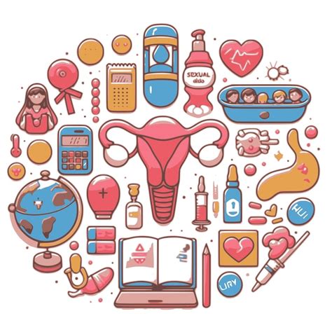 Ilustrações de vários métodos anticoncepcionais como pílulas diu