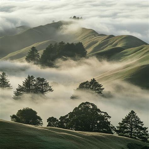 Fog Rolling Over Hills Premium Ai Generated Image