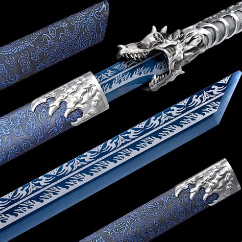 Handmade Katana Blue Scabbard And Silver Handle Traditional Style