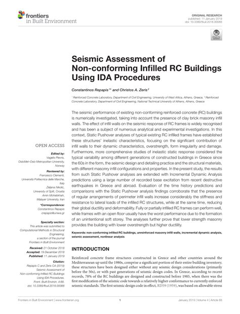 Pdf Seismic Assessment Of Non Conforming Infilled Rc Buildings Using Ida Procedures