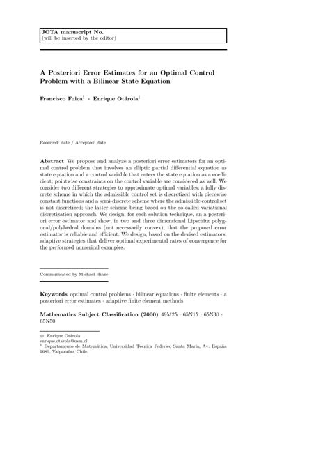 Pdf A Posteriori Error Estimates For An Optimal Control Problem With