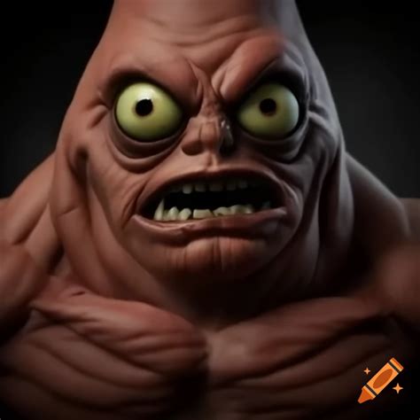 Realistic Depiction Of Patrick Star With Big Eyes And Muscular Build On
