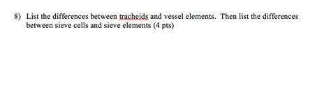 Solved List The Differences Between Tracheids And Vessel Chegg