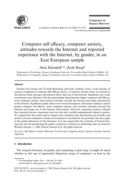 Computer Self Efficacy Computer Anxiety Attitudes Towards The