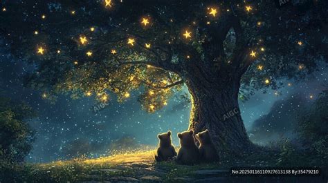 Ai创作图萤火虫夜晚挂画 神秘梦幻的大树 魔法森林插画 梦幻森林插画 萤火虫之夜插画海报 童话世界壁纸 梦幻唯美童话童年美梦 梦幻森林图片