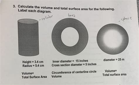 Solved Calculate The Volume And Total Surface Area For Chegg