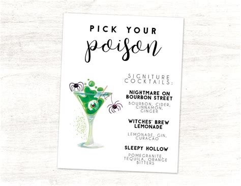 Pick Your Poison Editable Bar Sign Halloween Wedding Cocktail Bar Diy Edit Sign 5x7 8 5x11