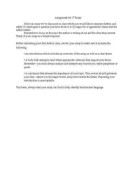 1st Essay Assignment Fall 2018 Assignment For 1st Essay Select An