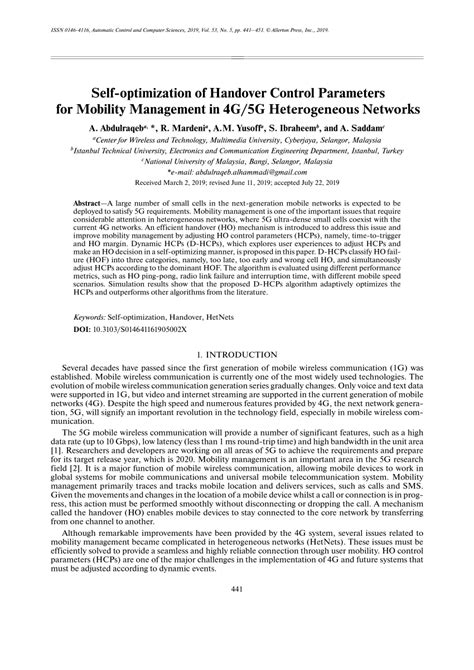 Pdf Self Optimization Of Handover Control Parameters For Mobility Management In 4g 5g
