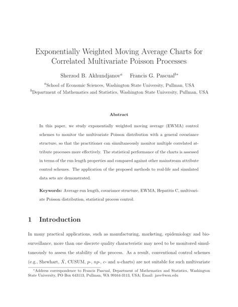 Pdf Exponentially Weighted Moving Average Charts For Correlated Multivariate Poisson Processes