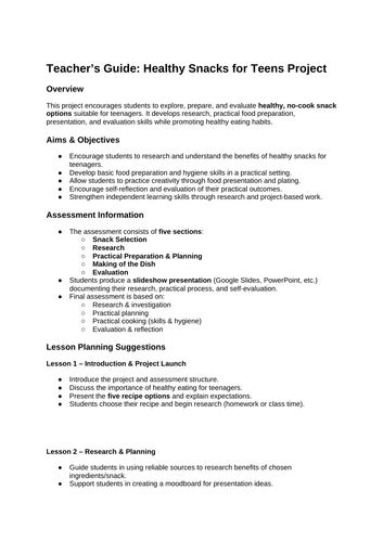 Healthy Snacks Project No Cook Recipes Food Tech Ks3 Teaching